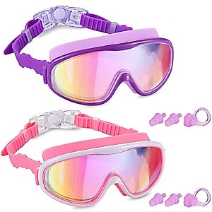Young4us 2 Pack Kids Swim Goggles, Swimming Glasses for Children from 3 to 15 Years Old