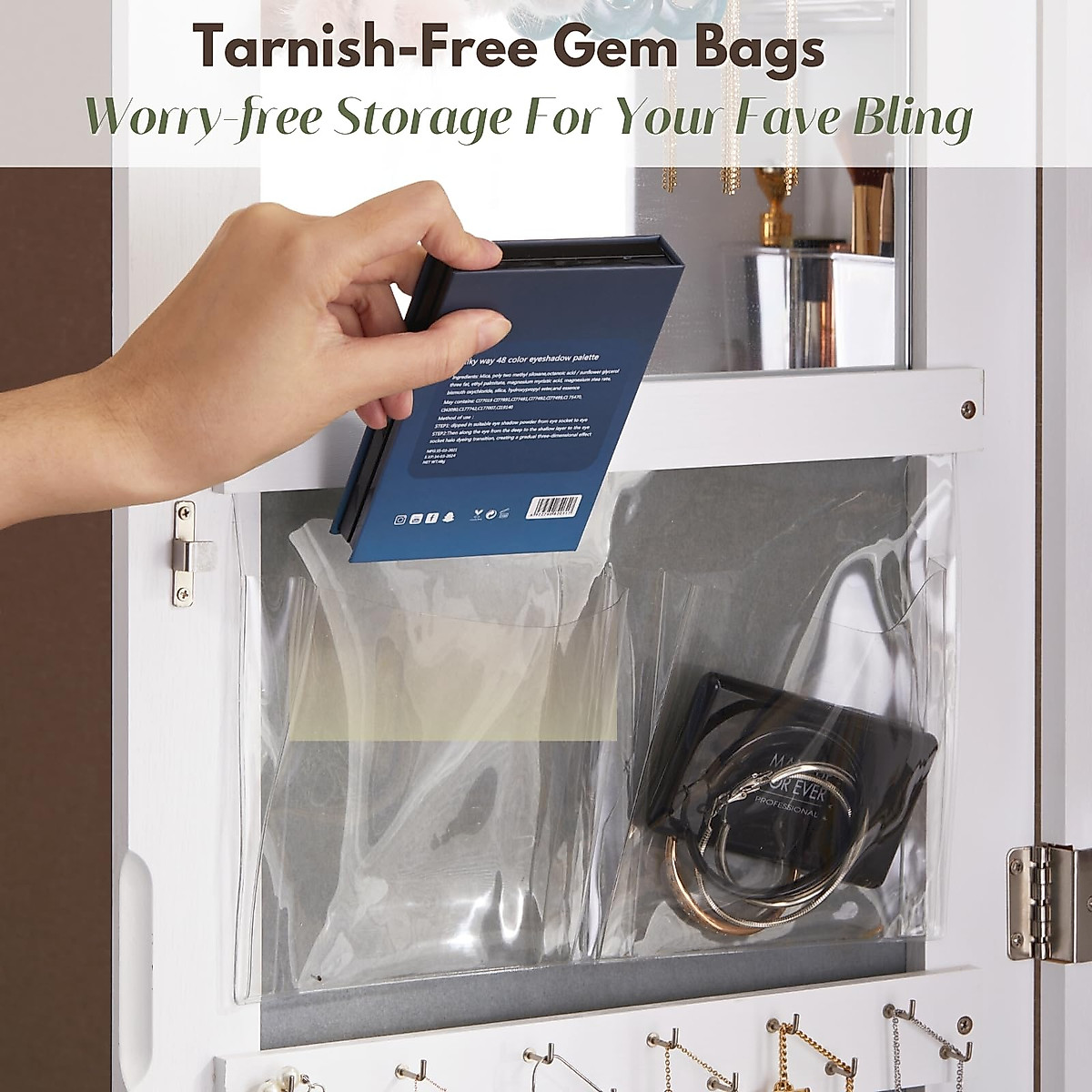 YOKUKINA LED Mirror Jewelry Armoire Wall & Door Mounted - Full length mirror jewelery cabinet w/Large Lockable Mirror Organizers and Storage