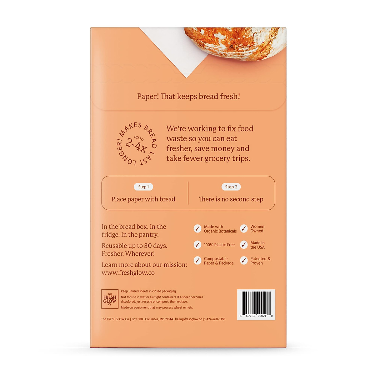 THE FRESHGLOW CO FRESHPAPER, Food Saver Sheets for Bread, Keep Baked Goods Fresh, Perfect for Bagels, Muffins, Fresh Bread, Cookie Storage, Healthy Meal Prep, BPA Free, Made in USA - 1 (8 Sheet) Pack