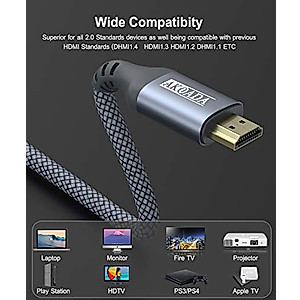 AkoaDa 2 Pack 4K HDMI Cable 16FT, 18Gbps High Speed HDMI 2.0 Nylon Braided Cable, 4K@60Hz, Ultra HD, 2K, 1080P, ARC Compatible with Roku TV, Fire TV, PC, PS5, PS4, X-Box, Monitor
