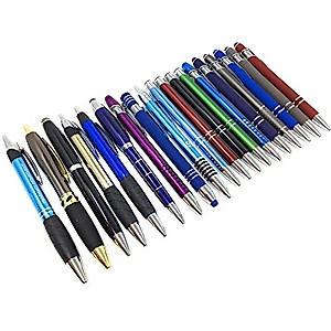 5 lb. Box of Assorted Misprint Metal Retractable Ball Point – Bulk Misprinted Pens, Stylus Tip, Comfort Grips, Wholesale Office Home School Black Blue Ink – Approximately 120 Pens per Box