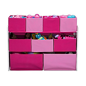 Delta Children Deluxe Multi-Bin Toy Organizer with Storage Bins - Greenguard Gold Certified, White/Pink Bins