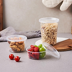 FULING [44 Sets - 32 oz. Plastic Deli Food Storage Soup Togo Containers With Airtight Lids Clear Disposable Takeout Quart Container …