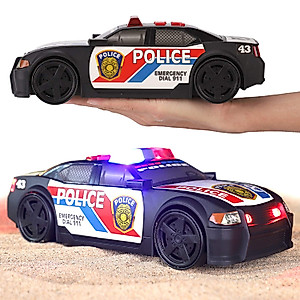 Liberty Imports Motorized Police Cruiser Kids Toy Cop Car Electric Model Rush & Rescue Vehicle 1/16 Scale with Button Activated Forward Reverse Motion, Siren Sounds and Flashing Lights