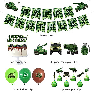 Camouflage Army Party decoration Birthday Party, Cake with 3D Paper Centerpiece Camouflage Spiral Hanging Decoration Cake Planting Flag