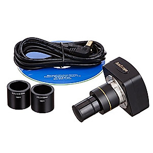 AmScope 7X-45X Simul-Focal Stereo Zoom Microscope on Dual Arm Boom Stand with 144-LED Ring Light and 10MP Camera