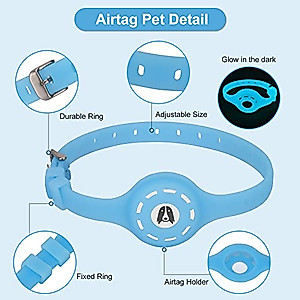 AirTag Dog Collar with AirTag Holder Case Integrated 2 Pack, Luminous Silicone Anti-Lost Apple Air Tag Dog Holder for Pet and 2 HD Protective Film Set (Neck 14-18.5")
