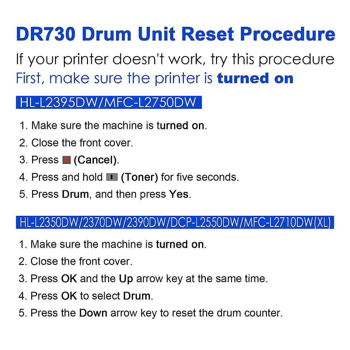 Compatible Drum Unit Replacement for Brother DR-730 DR730 DR760 DR 760 with Long Life OPC (1 Pack Drum Unit ONLY, NOT Toner)