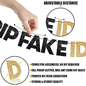 KatchOn, Glitter RIP Fake ID Banner Black and Gold - Prestrung, 10 Feet | Finally 21 Banner for Golden 21st Birthday Decorations for Him | Happy 21st Birthday Banner for Happy Birthday Decorations