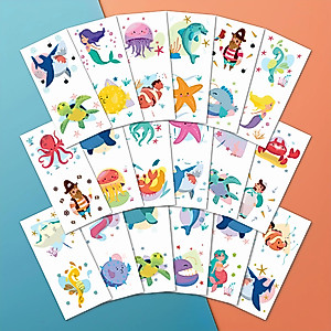 PapaKit Cute Ocean Animals 36 Temporary Fake Tattoo Set, 18 Individually Wrapped Sheets | Kids Girls & Boys Birthday Party Favor Gift Reward, Non-Toxic Safe Removable
