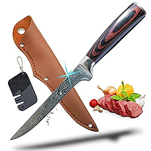 SunDiao Premium Boning Knife with Sheath & Pocket Knife Sharpener 6 Inch High Carbon Stainless Steel Japanese Fillet Knife Professional Trimming Knife for Meat, Fish, Deboning