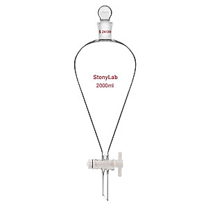 StonyLab PTFE Stopcock Separatory Funnel 2L, Borosilicate Glass Heavy Wall Conical Pear-Shaped Separatory Funnel Separation Funnel with 24/29 Joint