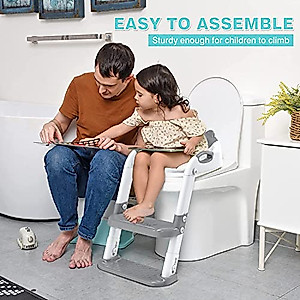 711TEK Potty Training Seat with Step Stool Ladder, Potty Training Toilet for Kids Boys Girls Toddlers-Comfortable Safe Potty Seat with Anti-Slip Pads Ladder (Grey)