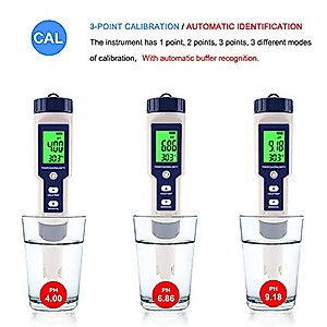 EC Tester, 5 in 1 PH Tester Small Portable for Drinking Water for Aquaculture for Laboratory