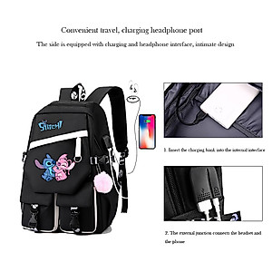 WZCSLM 15.6 Inch Stylish Computer Backpack Teens Bag College School Casual Daypack With USB Port Business (black and white)