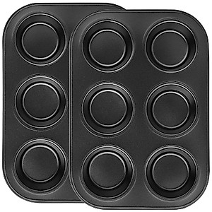 Beasea Muffin Pan 6 Cup, Set of 2 Non Stick Muffin Baking Pan, Carbon Steel Muffin Pan Bakeware Set Cupcake Baking Pan for Oven Baking
