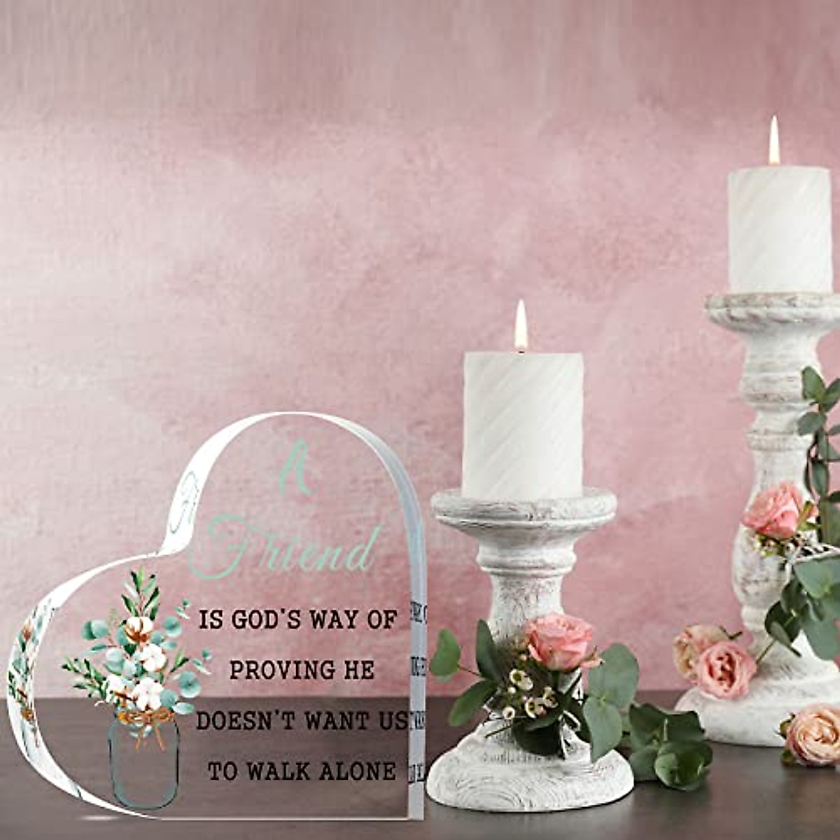 Christian Gifts Birthday Friendship Gifts with Quotes A Friend Is God's Way of Proving He Doesn't Want Us to Walk Alone(Heart Style,6 x 6 x 0.6 Inch)