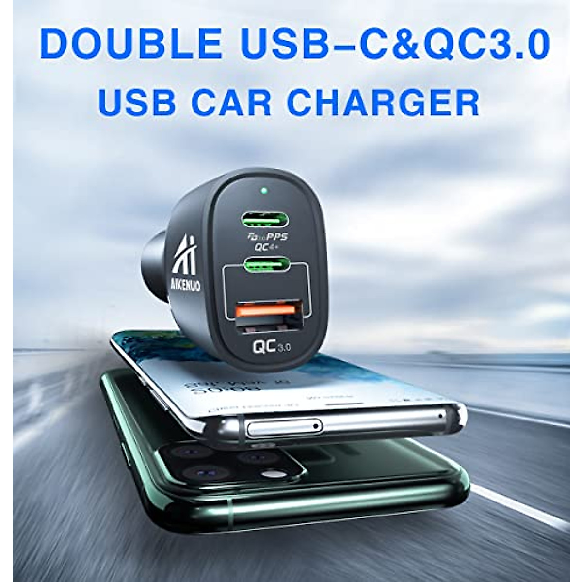 USB C Car Charger, 60W 3 Port Fast iPhone Car Charger, Dual PD 30W & QC 30W & PPS 33W, Type C Super Fast Car Adapter, Quick Charge 3.0 Cigarette Lighter USB Charger for Samsung S22/S21, iPhone 14/13