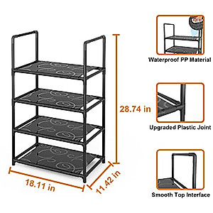 Small Shoe Rack, 4-Tier Narrow Shoe Shelf Storage for Closet Entryway Skinny Shoe Organizer Metal Black Stackable Shoe Stand