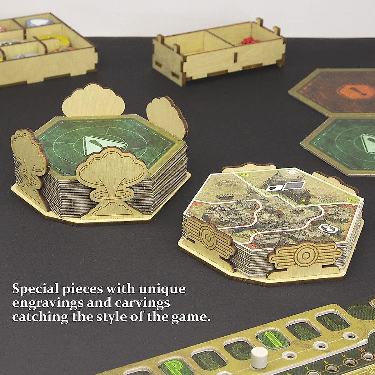 SMONEX Organizer Box Compatible with Fallout New California Board Game and Fallout Atomic Bonds Expansions - Insert Fits The Original Box - Board Game Organizer with Engraved Design