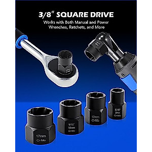 OMT Impact Nut and Bolt Extraction Tool Set, Rusted Damaged Stripped Nut and Bolt Remover Tool Kit, Nut Bolt Extractor Socket Set in 13 SAE and Metric Sizes for 3/8 Inch Drive with Case