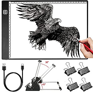 Femont Portable A4 LED Tracing Light Box with Scale,Art Light Pad Light Table with Detachable Stand&4Clips,Adjustable Brightness,USB Power,Ultra-Thin Copy Board for Diamond Painting Drawing Sketching