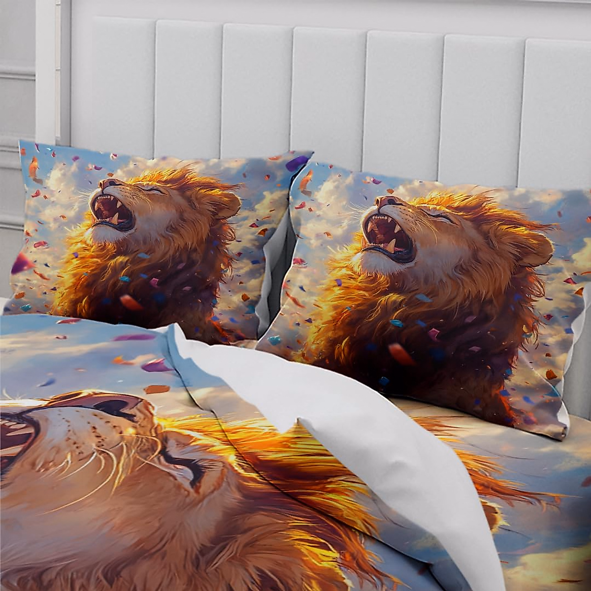 ZAJIO 3D Printed Lion Bedding Twin Duvet Cover Set Roaring Lion Comforter Cover Wild Animal Bedspread Cover 1 Quilt Cover with 2 Pillow Cases(No Comforter)