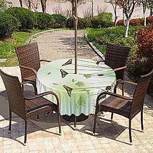Lirduipu Butterfly Pattern Round Outdoor Tablecloth,Round Tablecloth with Umbrella Hole and Zipper for Patio Garden,Waterproof Spill-Proof,for Patio Table with Umbrella Hole(72" Round,Green)