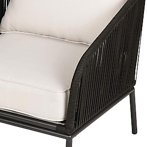 Four Seasons Courtyard Carrabelle 3 Piece Outdoor Patio Furniture Set with 2 Woven Rope Backrest Design Cushioned Chairs and Round Side Table, Black