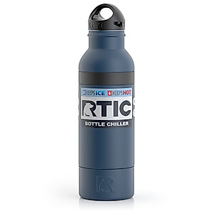 RTIC Bottle Chiller Water Bottle Insulated Cooler for 12oz Glass Soda Bottle or 16oz Aluminum Bottle, Double Wall Vacuum Insulation, Stainless Steel Sweat Proof with Built-In Bottle Opener, Navy