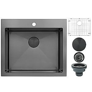 Zeesink Black Kitchen Sink 25" X 22",Single Bowl Kitchen Sink,Drop In Utility Sink,Top Mount Bar Sink,Stainless Steel Kitchen Sink