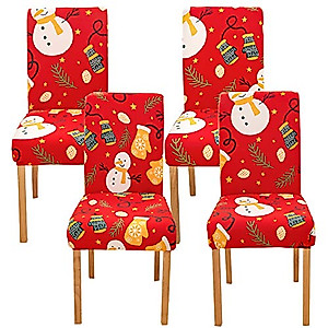 Ogrmar 4PCS Stretch Removable Washable Dining Room Chair Protector Slipcovers Christmas Decoration/Home Decor Dining Room Seat Cover