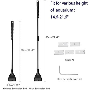 SY.Doot Aquarium Algae Scraper,Fish Tank Algae Scraper with Segmented Extension Rod,Aquarium Scraper,Aquarium Cleaning Tools Kit, Fish Tank Cleaner with 5 Stainless Steel Blades,21.65 Inch