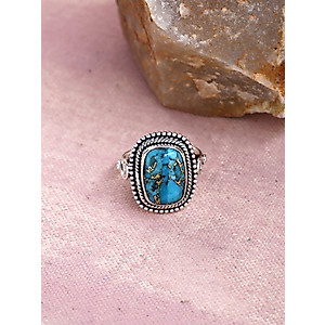 YoTreasure 10x14 MM Blue Copper Turquoise Ring 925 Sterling Silver Jewelry