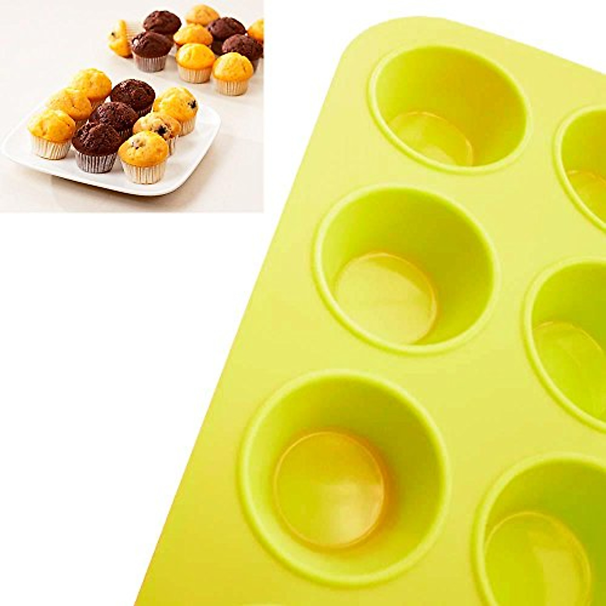 1 Mini Muffin Silicone 12 Cup Cavity Cookie Cupcake Bakeware Pan Soap Tray Mold Silicone Muffin Pan 12 Cups Regular Silicone Cupcake Pan Muffin Cakes Tart Bread BPA Free and Dishwasher Safe 9.5" x