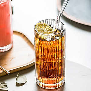 Drinking Glasses with Origami Style Set of 4pcs Glass Cups,2 Highball Glasses & 2 Rocks Glasses,Elegant Ripple Vintage Glassware,Iced Coffee Glasses,Ideal for Cocktail, Whiskey, Beer, Juice, Water