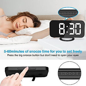 Digital Alarm Clock,6" Large LED Display with Dual USB Charger Ports | Auto Dimmer Mode | Easy Snooze Function, Modern Mirror Desk Wall Clock for Bedroom Home Office for All People (Black)