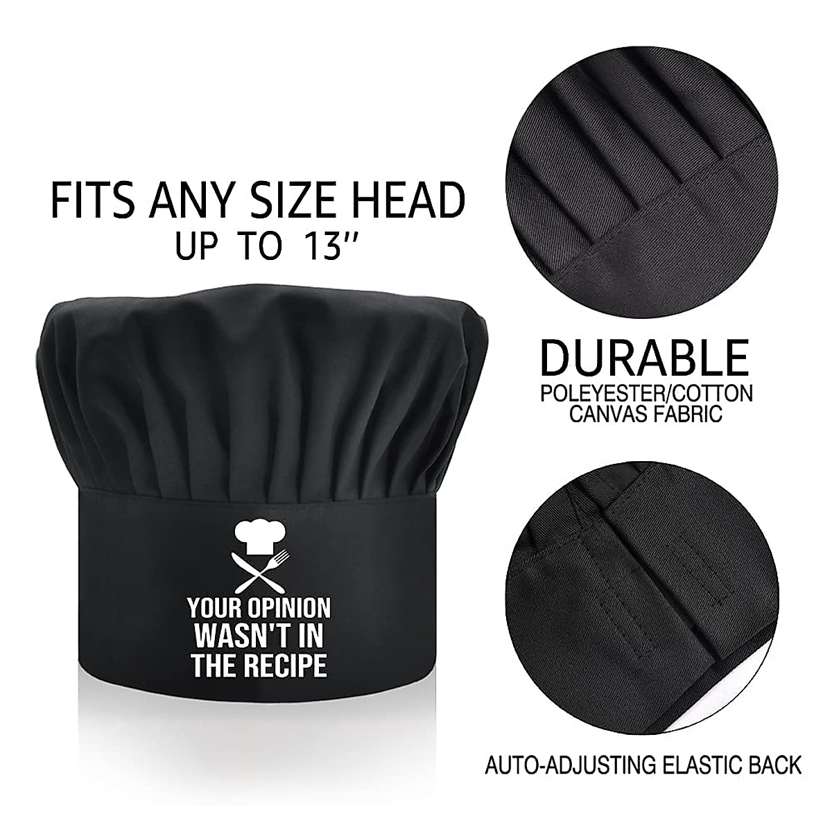 DYJYBMY Your Opinion Wasn't in The Recipe Chef Hat and Apron Set, Funny Cooking Grilling Apron Gift for Men Woman Dad Mom, Gift for Dad, Husband, Boyfriend, Chef, Adjustable Size