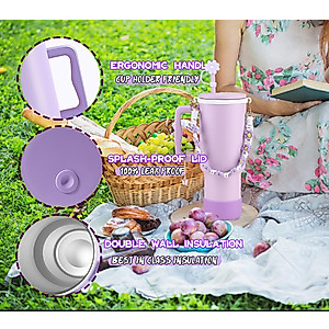 Sanilinwild 40 oz Tumbler with Handle Straw and Accessories, Drop & Abrasion Resistant, Vacuum Double-Layer Insulation, Ideal for Camping, Fitness, Outdoor Use