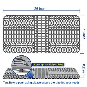 Sink Mats for Bottom of Kitchen Sink, KOCWELL Non-Slip Kitchen Sink Mats,Sink Protectors for Kitchen Sink,Silicone Sink Mat Protector With Cuttable Drain Holes, Grey Sink Mat Grid Accessory 26''×13''