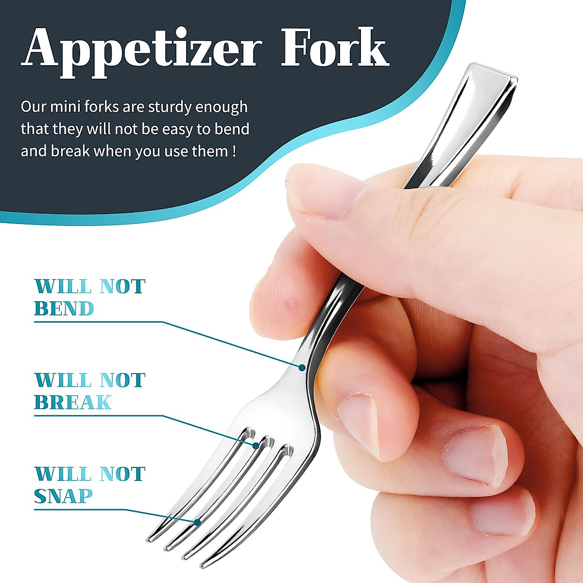 Kucoele 100 Pack Silver Mini Plastic Forks, 4 Inches Disposable Small Appetizer Forks Tiny Tasting Forks for Desserts, Strawberries, Charcuterie, Cake Pops, Cocktails, Fruits