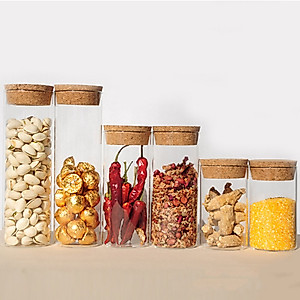 Newerlives Air Tight Storage Jar, Glass Storage Tank with a Natural Bamboo Lid, 450 ML, 650 ML, 950 ML (Cork, 450ML)