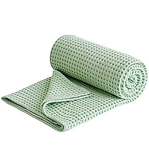 NATUREFIELD Waffle Weave Throw Blanket, 70" x 50" 100% Cotton Lightweight and Breathable Bed Throw, Soft and Comfortable Throw Blanket for Bed Couch Sofa All Season, Vintage Washed, Sage Green