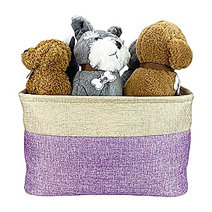 MALIHONG Personalized Foldable Storage Basket with Cute Dog Pembroke Welsh Corgi Collapsible Sturdy Fabric Pet Toys Storage Bin Cube with Handles for Organizing Shelf Home Closet, Purple and White