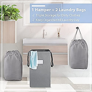 MCleanPin 210L Laundry Hamper Collapsible with 2 Washable Laundry Bags, Dirty Clothes Hamper,Laundry Basket with Handles Foldable Hamper Dorm Laundry Basket for College,Grey