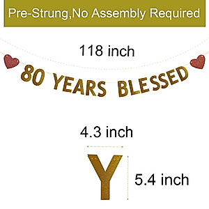 Betteryanzi Gold 80 Years Blessed Banner,Pre-strung,80th Birthday/Wedding Anniversary Party Decorations Supplies,Gold Glitter Paper Garlands Backdrops,Letters Gold 80 YEARS BLESSED