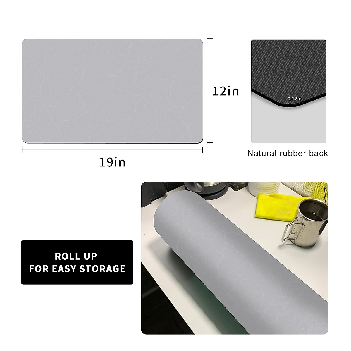 Coffee Maker Mat for Countertops, Coffee Bar Accessories Fit Under Coffee Machine Mat 19inx12in-Rubber Backed Coffee pots - table mat Under Appliance, Coffee Dish Drying Mat, Grey for Kitchen Counter