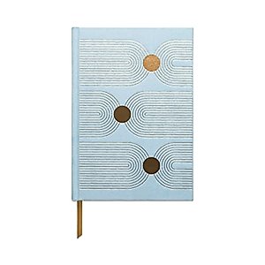 DesignWorks Ink Sueded Paper Journal Notebook with 160 Lined Pages, Ribbon Bookmark, and Storage Pocket for Work, Writing, Journaling, 5.75" x 8.125" - Blue with Gold Geometric Arch Dot