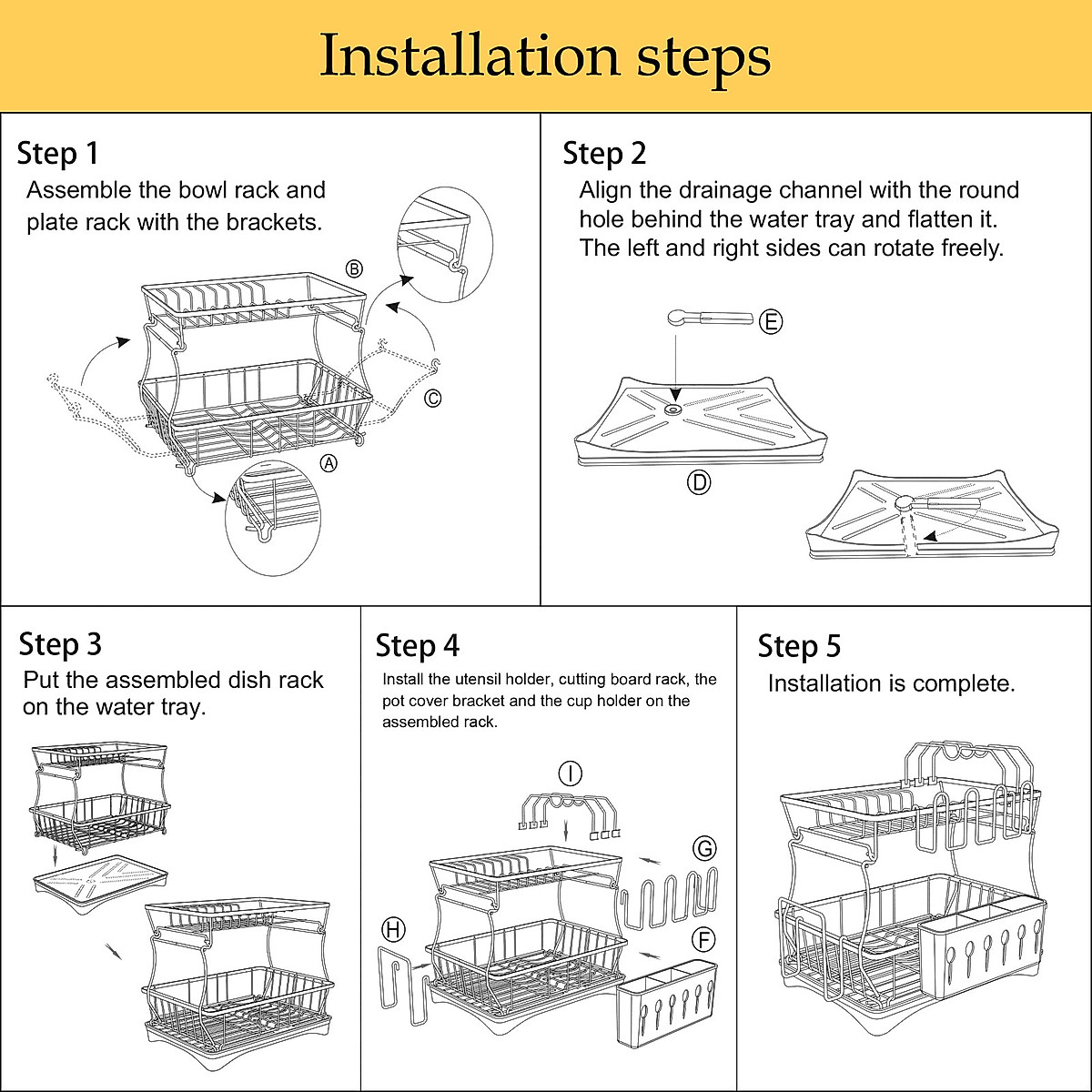 HMGDFUE Large Dish Drying Rack,18.5inch 2 Tier Dish Racks for Kitchen Counter,Detachable Large Capacity Dish Drainer Organizer with Utensil Holder Cutting Boards Holder Drain Board