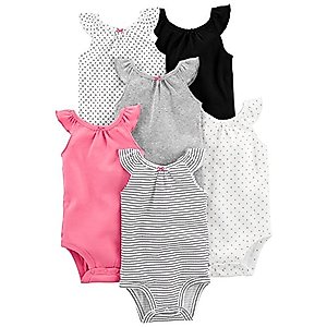Simple Joys by Carter's Baby Girls' Sleeveless Bodysuit, Pack of 6, Multicolor/Dots/Hearts, 0-3 Months